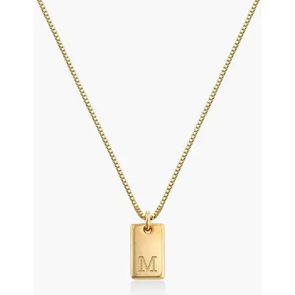 OAK & LUNA Willow Initial Tag Necklace Gold Plated Silver - Letter M