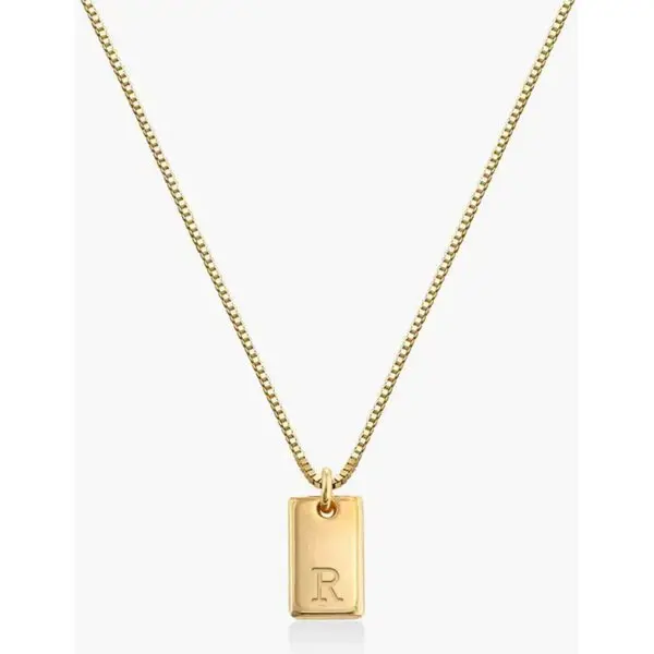OAK & LUNA Willow Initial Tag Necklace Gold Plated Silver - Letter R
