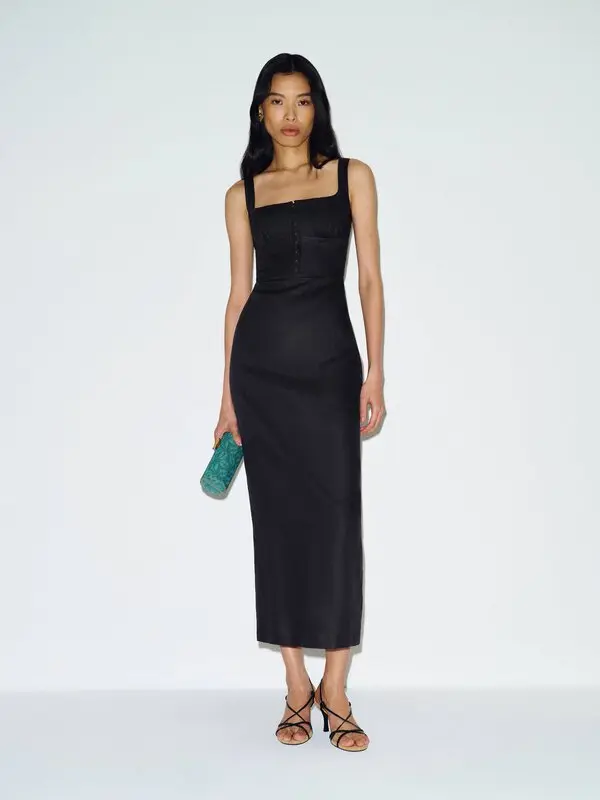 REFORMATION Lisa Linen Maxi Dress - Black