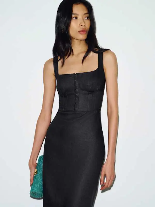 Reformation Lisa Linen Dress | Black | 8