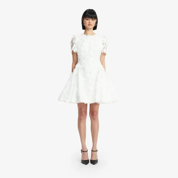 LEO LIN Elyse Lace Short Sleeve Mini Dress - Vanilla