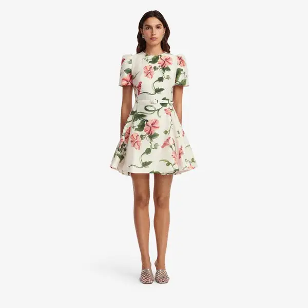 LEO LIN Elyse Short Sleeve Mini Dress - Vine Print In Snow