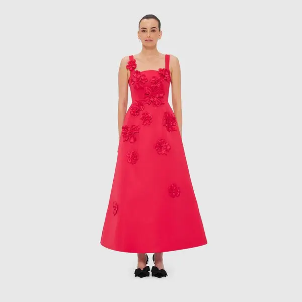 LEO LIN Rianne Floral Appliqué Maxi Dress - Rosa