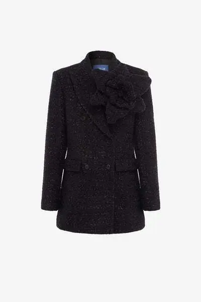 LEO LIN Jazlyn Tweed Blazer With Floral Embellishment - Ebony