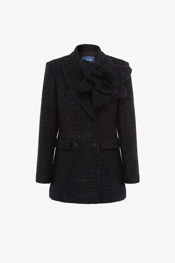 LEO LIN SHOPIFY Jazlyn Tweed Blazer With Floral Embellishment