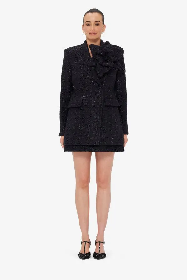 LEO LIN SHOPIFY Jazlyn Tweed Blazer With Floral Embellishment