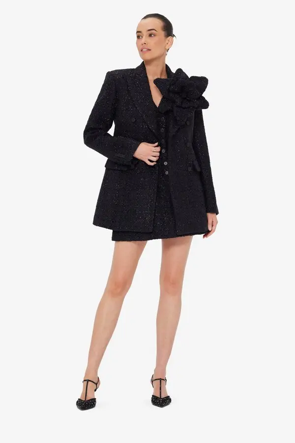 LEO LIN SHOPIFY Jazlyn Tweed Blazer With Floral Embellishment