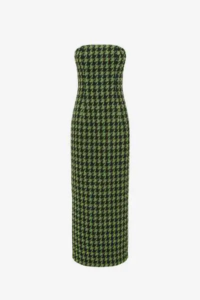 LEO LIN Rayna Tweed Bustier Maxi Dress - Houndstooth
