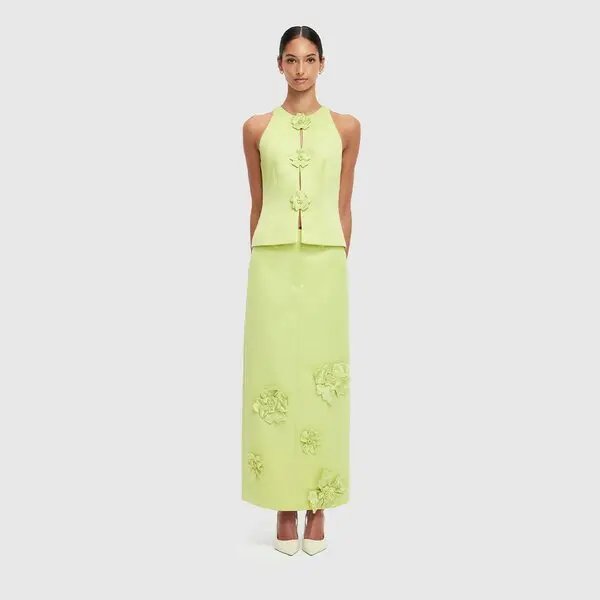 LEO LIN Olivia Petal Maxi Skirt - Chartreuse