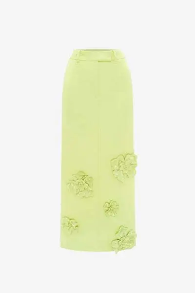 LEO LIN Olivia Petal Maxi Skirt - Chartreuse