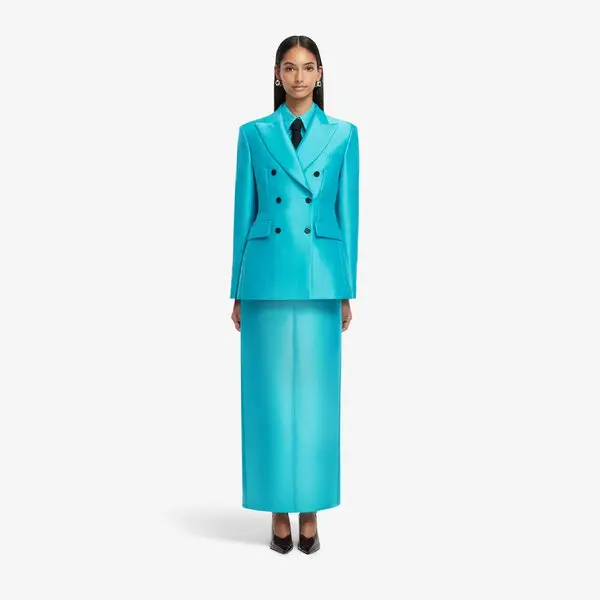 LEO LIN Anissa Double Breasted Blazer - Aqua