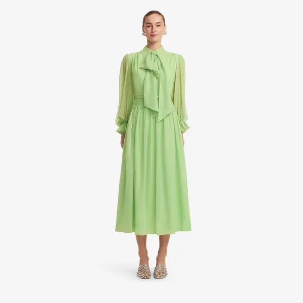 LEO LIN Cassie Tie Neck Midi Dress - Juniper Green