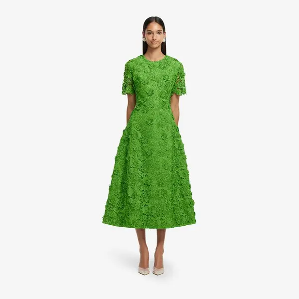 LEO LIN Caroline Lace Short Sleeve Midi Dress - Fern