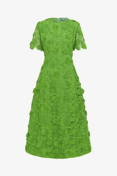 LEO LIN Caroline Lace Short Sleeve Midi Dress - Fern