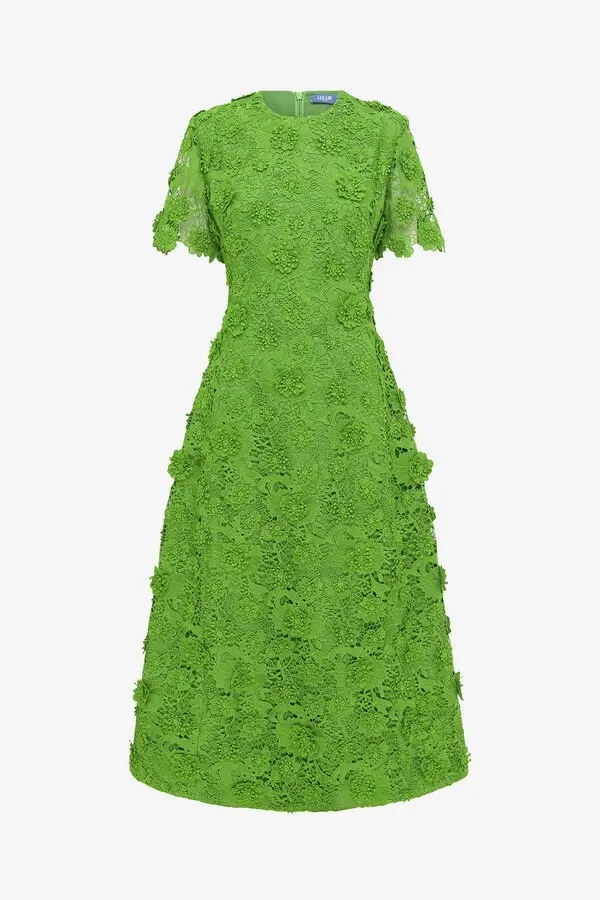 LEO LIN SHOPIFY Caroline Lace Short Sleeve Midi Dress