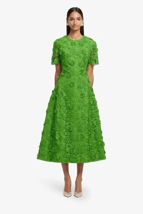 LEO LIN SHOPIFY Caroline Lace Short Sleeve Midi Dress