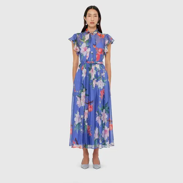 LEO LIN Grace Flutter Sleeve Midi Dress - Lavish Print In Moonlight