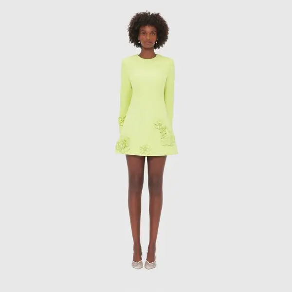 LEO LIN Aliza Long Sleeve Petal Mini Dress - Chartreuse