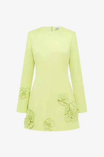 LEO LIN Aliza Long Sleeve Petal Mini Dress - Chartreuse