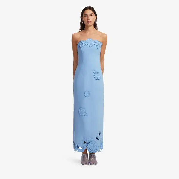 LEO LIN Rayna Appliqué Bustier Maxi Dress - Pastel Blue