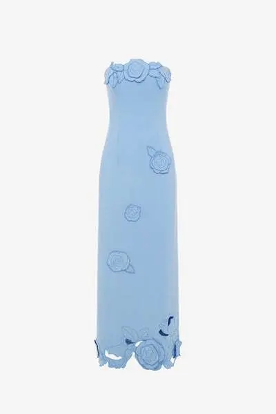 LEO LIN Rayna Appliqué Bustier Maxi Dress - Pastel Blue