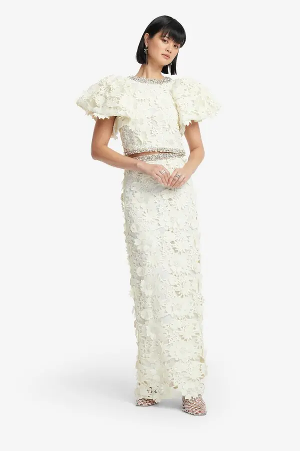 LEO LIN Lucia Embellished Lace Top - Snow