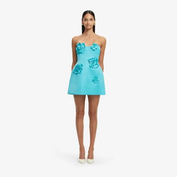LEO LIN Rosario Petal Bustier Mini Dress - Aqua
