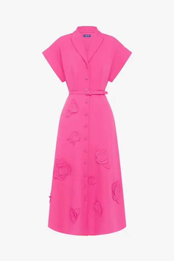 LEO LIN Aubrey Appliqué Shirt Midi Dress - Fuchsia