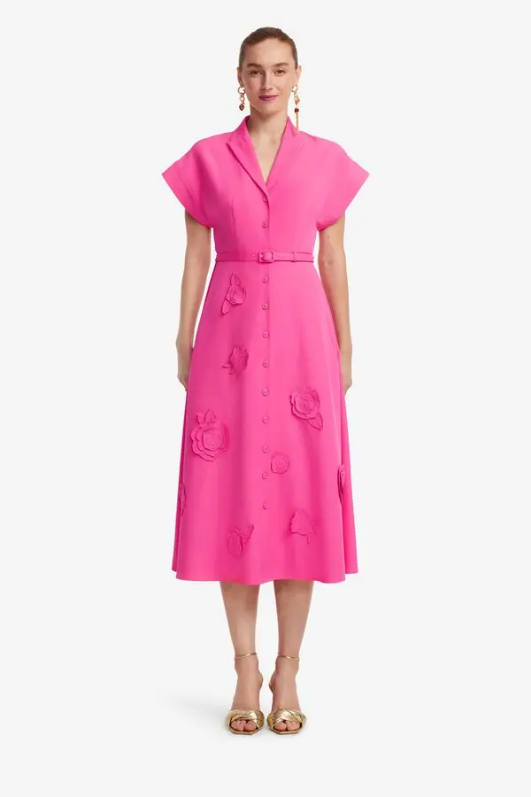 LEO LIN Aubrey Appliqué Shirt Midi Dress - Fuchsia