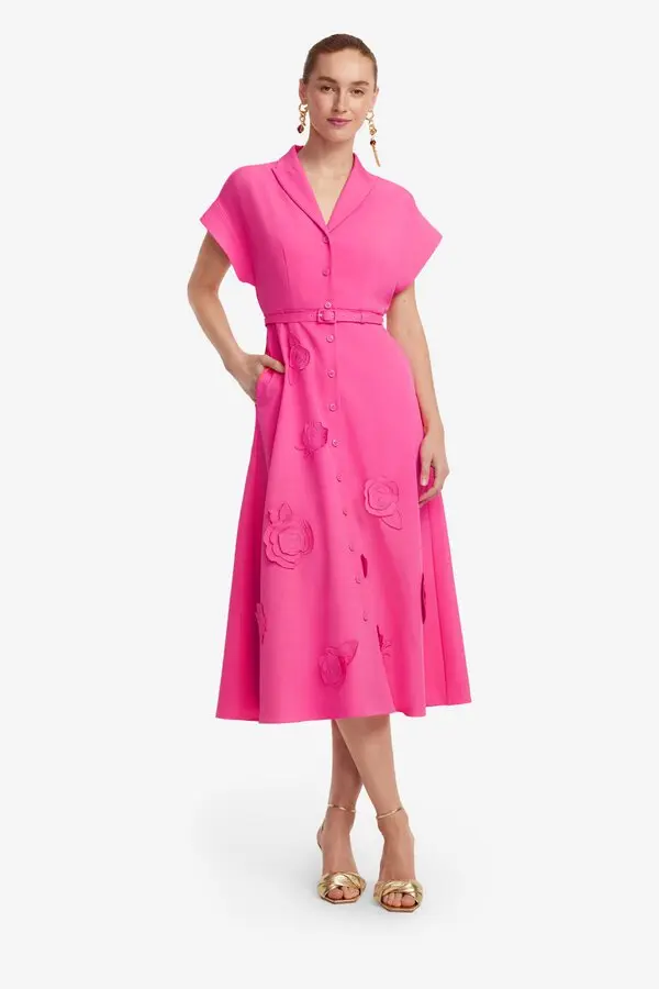 LEO LIN Aubrey Appliqué Shirt Midi Dress - Fuchsia