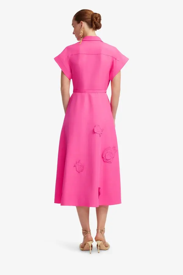 LEO LIN Aubrey Appliqué Shirt Midi Dress - Fuchsia
