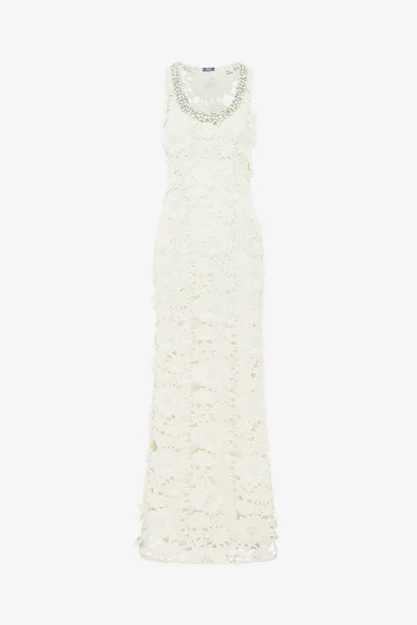 LEO LIN Helena Embellished Lace Maxi Dress - Snow