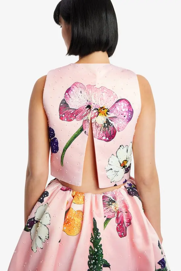 LEO LIN Iris Embellished Sleeveless Crop Top