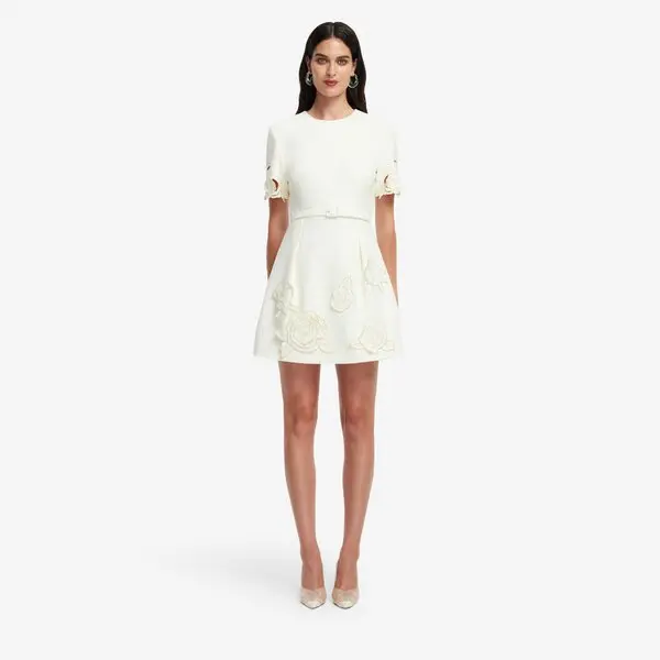 LEO LIN Aurelie Appliqué Short Sleeve Mini Dress - Vanilla