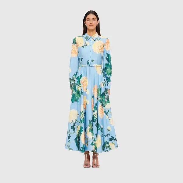 LEO LIN Zara Shirt Midi Dress - Hydrangea In Cornflower Blue