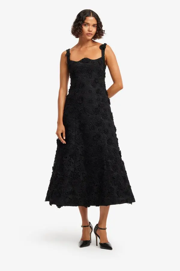 LEO LIN Odette Lace Midi Dress - Ebony