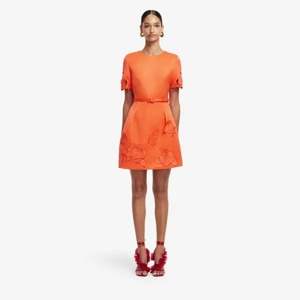 LEO LIN Aurelie Appliqué Mini Dress - Saffron