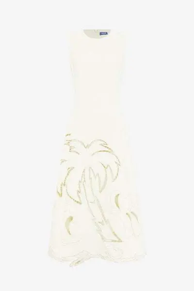 LEO LIN Cleo Palm Sleeveless Midi Dress - Vanilla