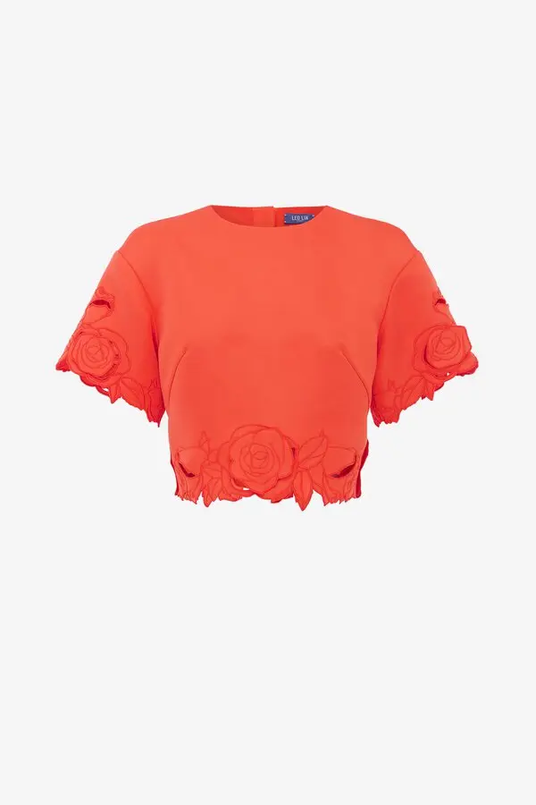 LEO LIN Appliqué Floral Crop Top - Saffron
