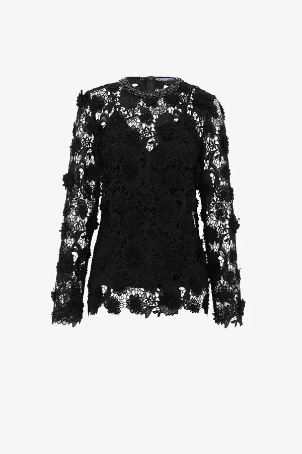 LEO LIN Ines Lace Embellished Top - Ebony