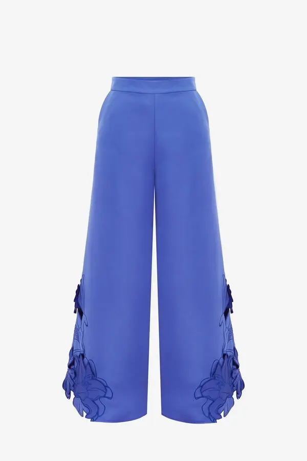 LEO LIN SHOPIFY Theodora Appliqué Wide-leg Pants - Lapis