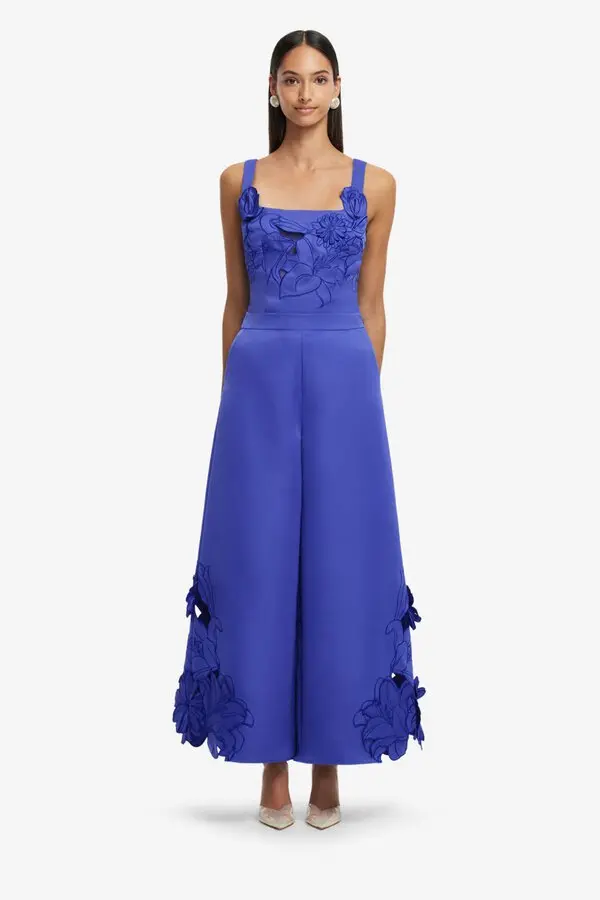 LEO LIN SHOPIFY Theodora Appliqué Wide-leg Pants - Lapis