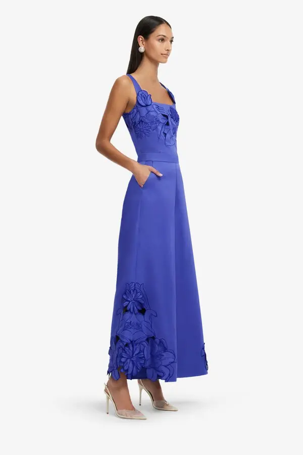 LEO LIN SHOPIFY Theodora Appliqué Wide-leg Pants - Lapis