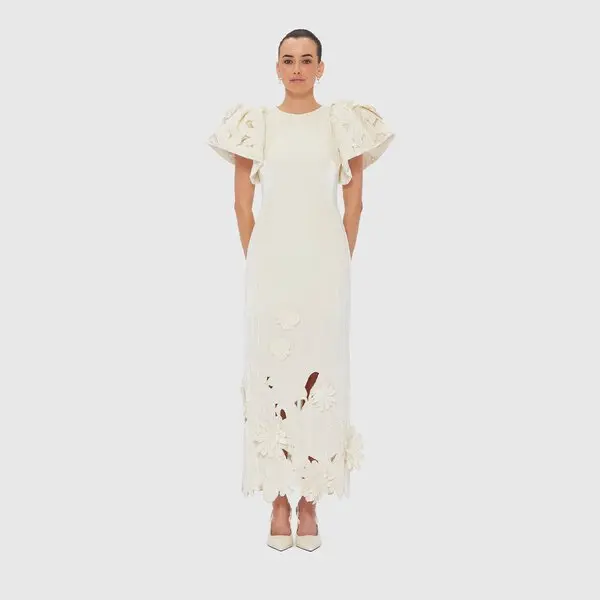 LEO LIN Lucinda Velvet Appliqué Maxi Dress - Snow