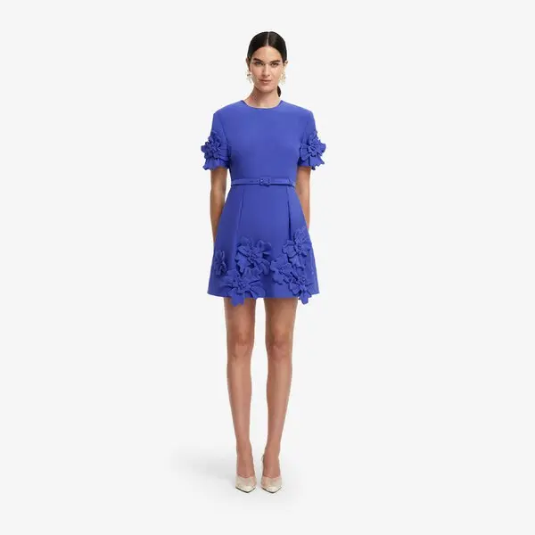 LEO LIN Aurelie Floral Appliqué Mini Dress - Lapis
