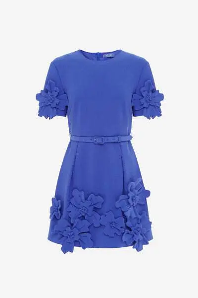 LEO LIN Aurelie Floral Appliqué Mini Dress - Lapis