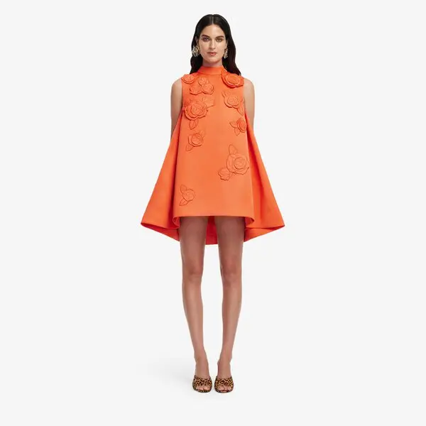 LEO LIN Fallon Appliqué Floral Mini Dress - Saffron
