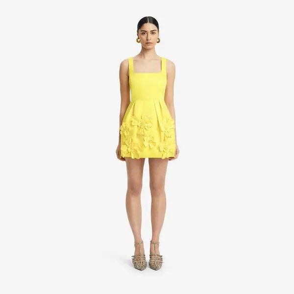 LEO LIN Piper Floral Appliqué Bell Shape Mini Dress - Sunshine