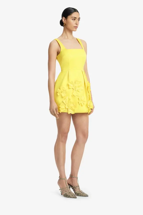 LEO LIN SHOPIFY Piper Floral Appliqué Bell Shape Mini Dress - Sunshine