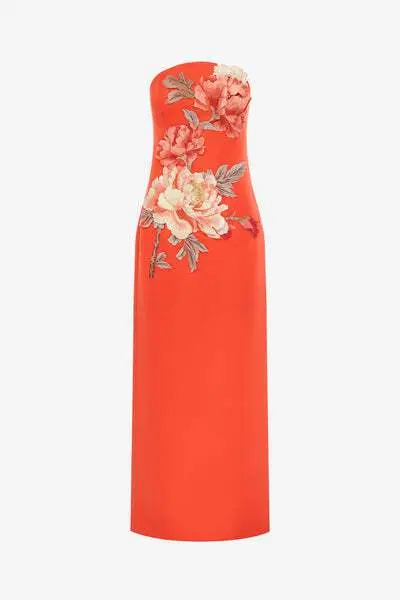 LEO LIN Ava Appliqué Bustier Maxi Dress - Saffron